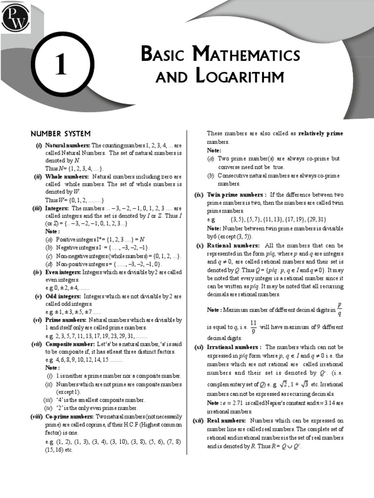 Chapter 01: Basic Mathematics and Logarithm - Module | PDF | Numbers ...