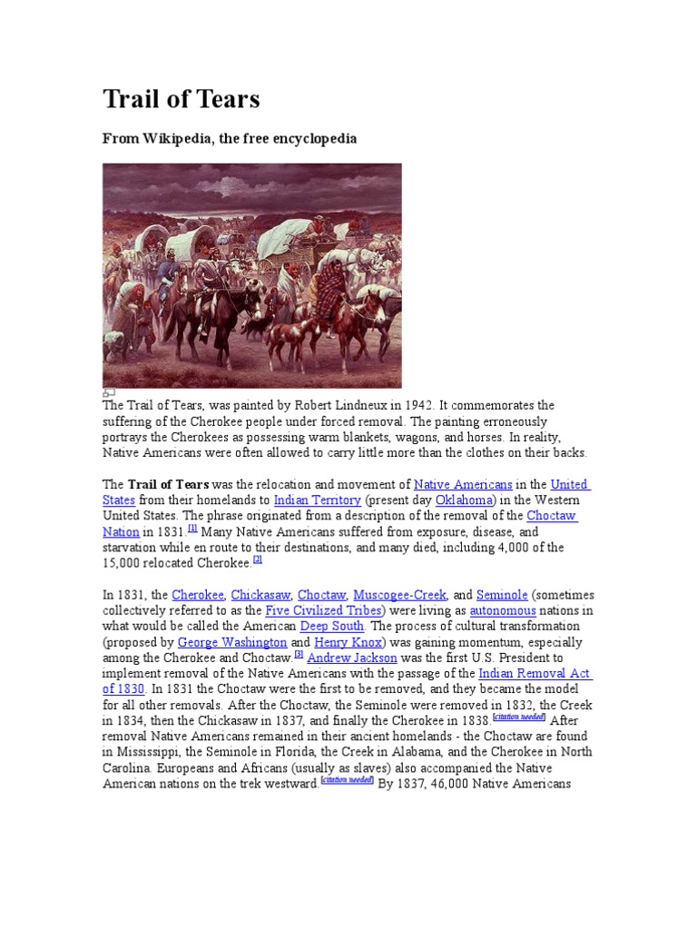 Trail of Tears: Forced Relocation of Native Americans | PDF | Trail Of ...
