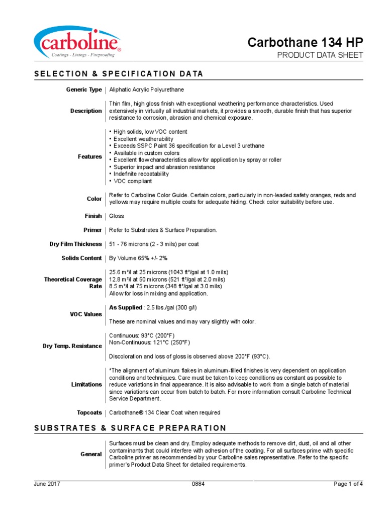 Carbothane 134 HP | PDF | Paint | Materials