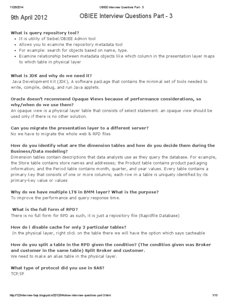 OBIEE Interview Questions Part - 3 | PDF | Databases | Table (Database)