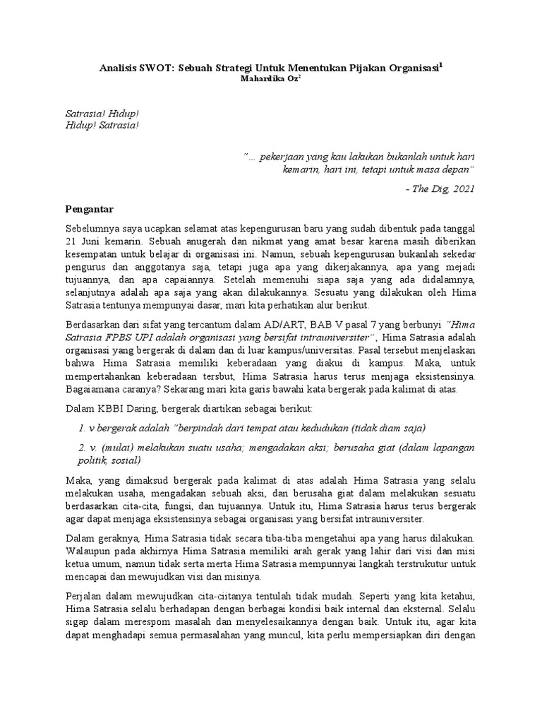 Pematerian Analisis SWOT | PDF