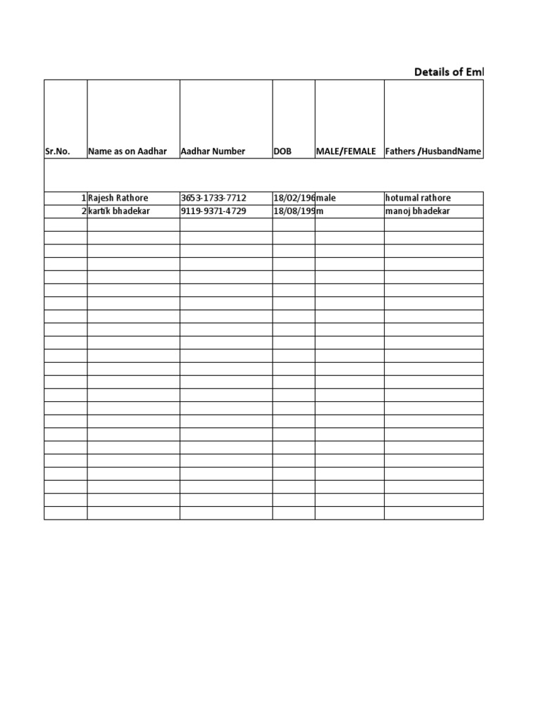 Employee Details For PF ESIC | PDF