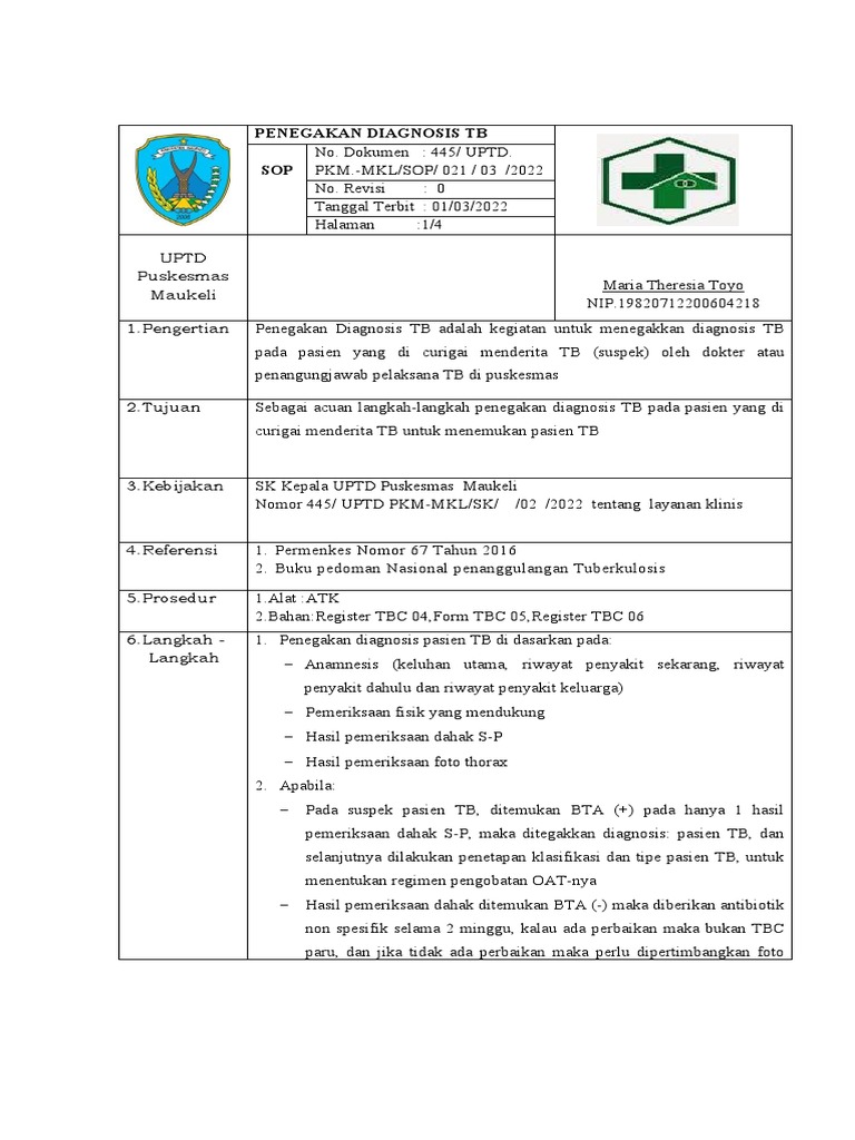 Sop Penegakan Diagnosa TB | PDF | Sains & Matematika