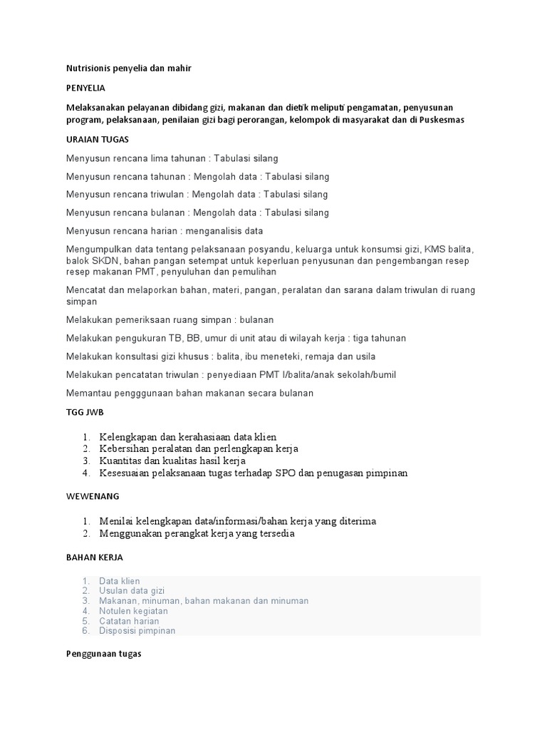 Nutrisionis Penyelia | PDF