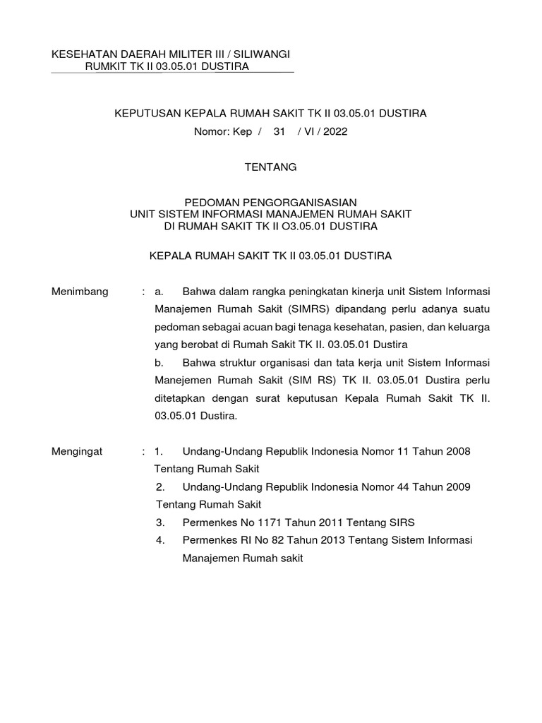 MRMIK 13.1 SK Penyelenggaran SIMRS | PDF