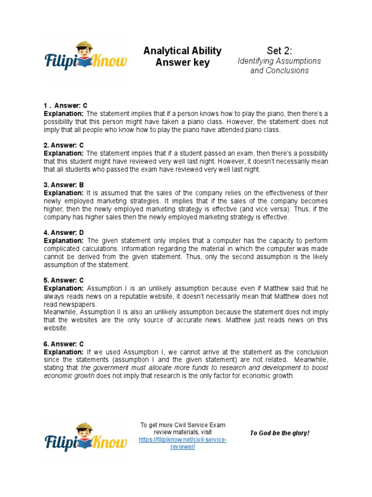 Analytical Ability Answer Key: Identifying Assumptions and Conclusions ...