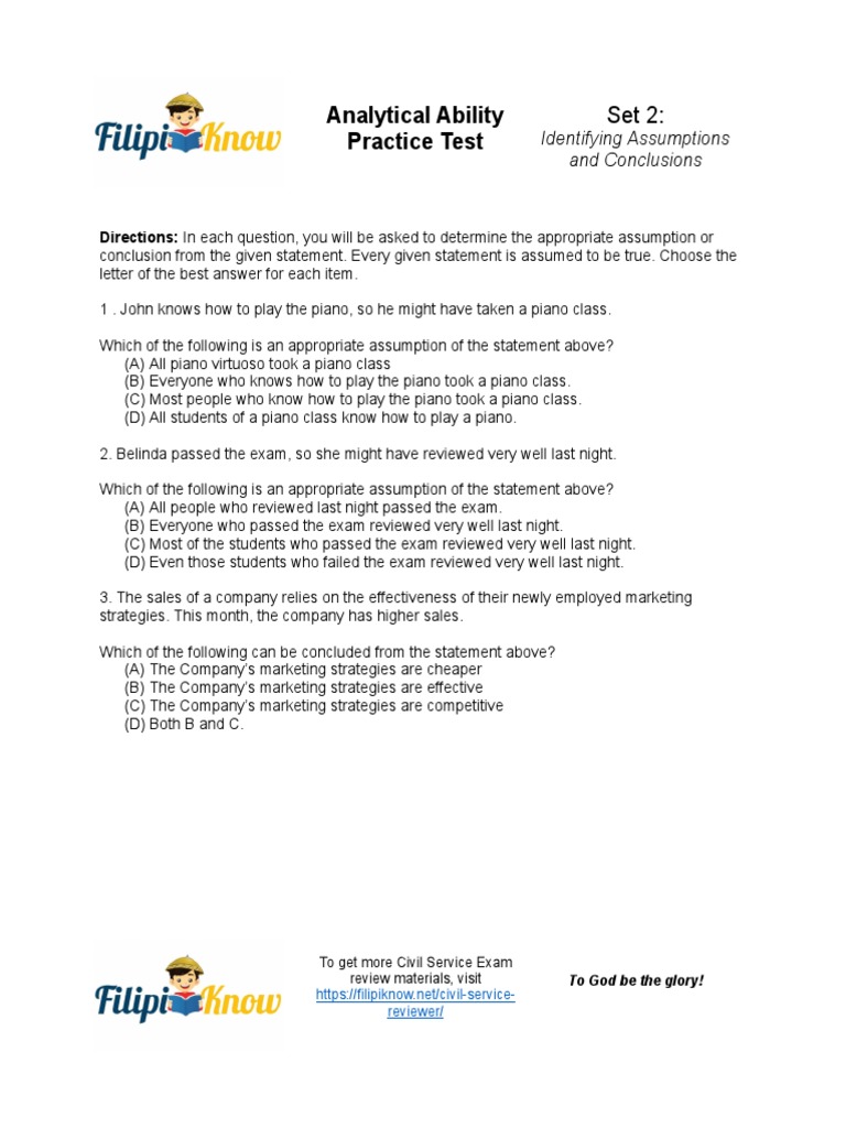 Analytical Ability Practice Test Set 2 | PDF | Test (Assessment ...