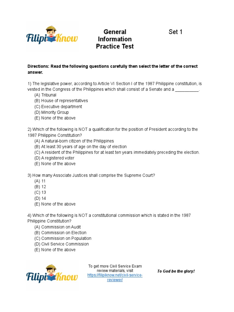General Information Practice Test Set 1 | PDF | Government | Social ...