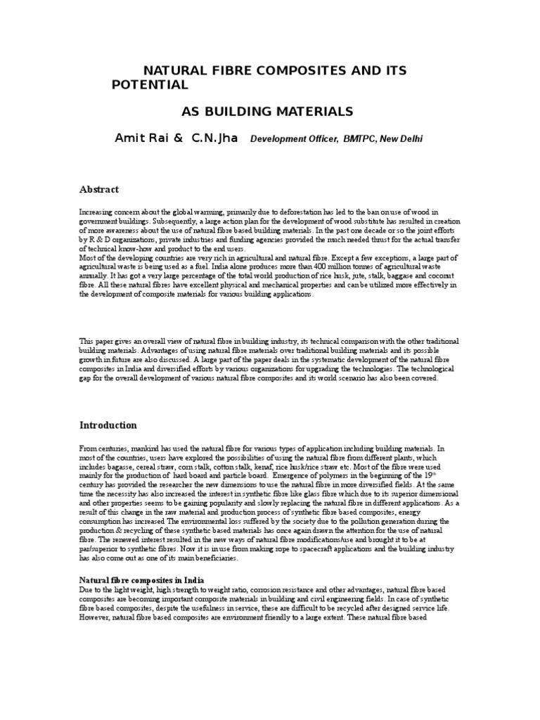 Natural Fibre Composites and Its Potential As BLDG Material | PDF ...