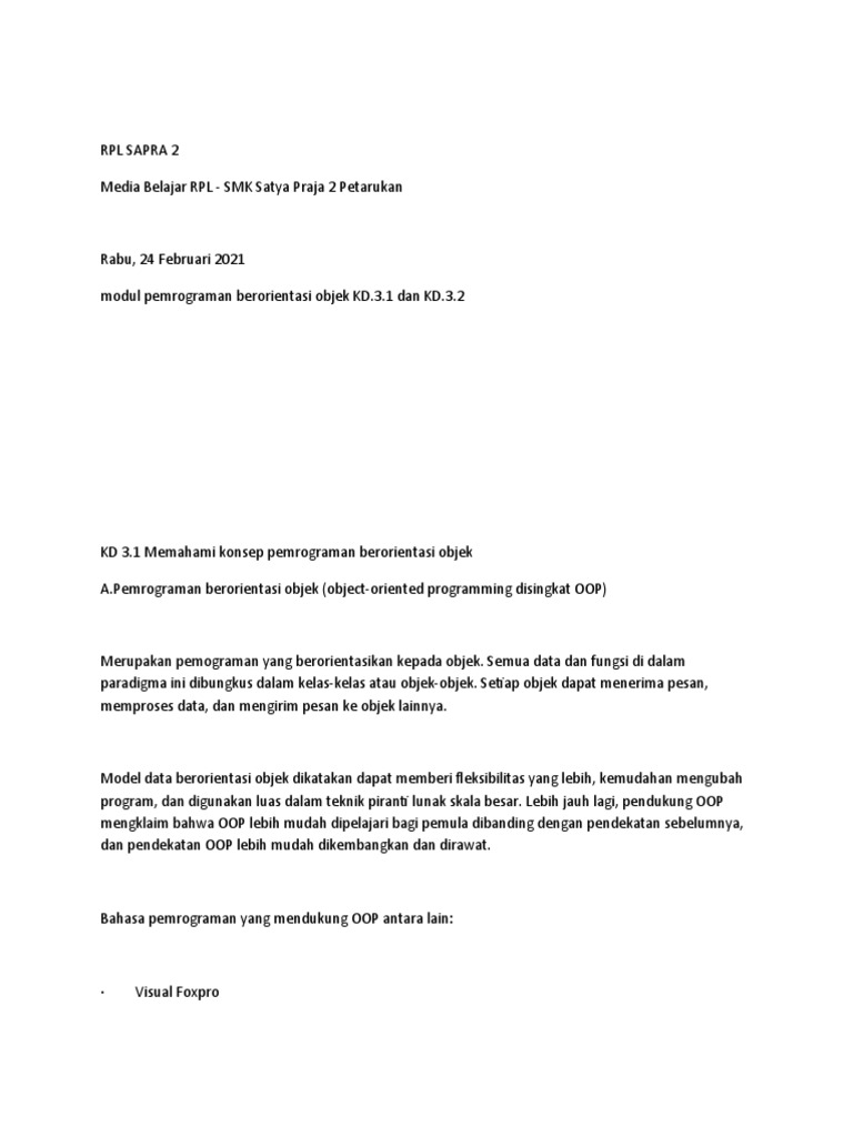 Modul OOP untuk Siswa SMK | PDF