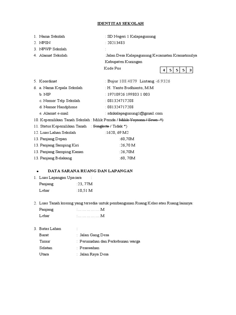 Format Isian Data Sekolah | PDF