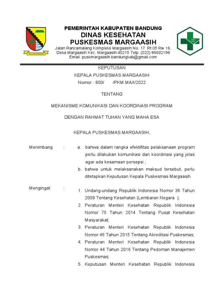 MEKANISME KOMUNIKASI DAN KOORDINASI PROGRAM DI PUSKESMAS MARGAASIH | PDF MEKANISME KOMUNIKASI DAN KOORDINASI PROGRAM DI PUSKESMAS MARGAASIH | PDF