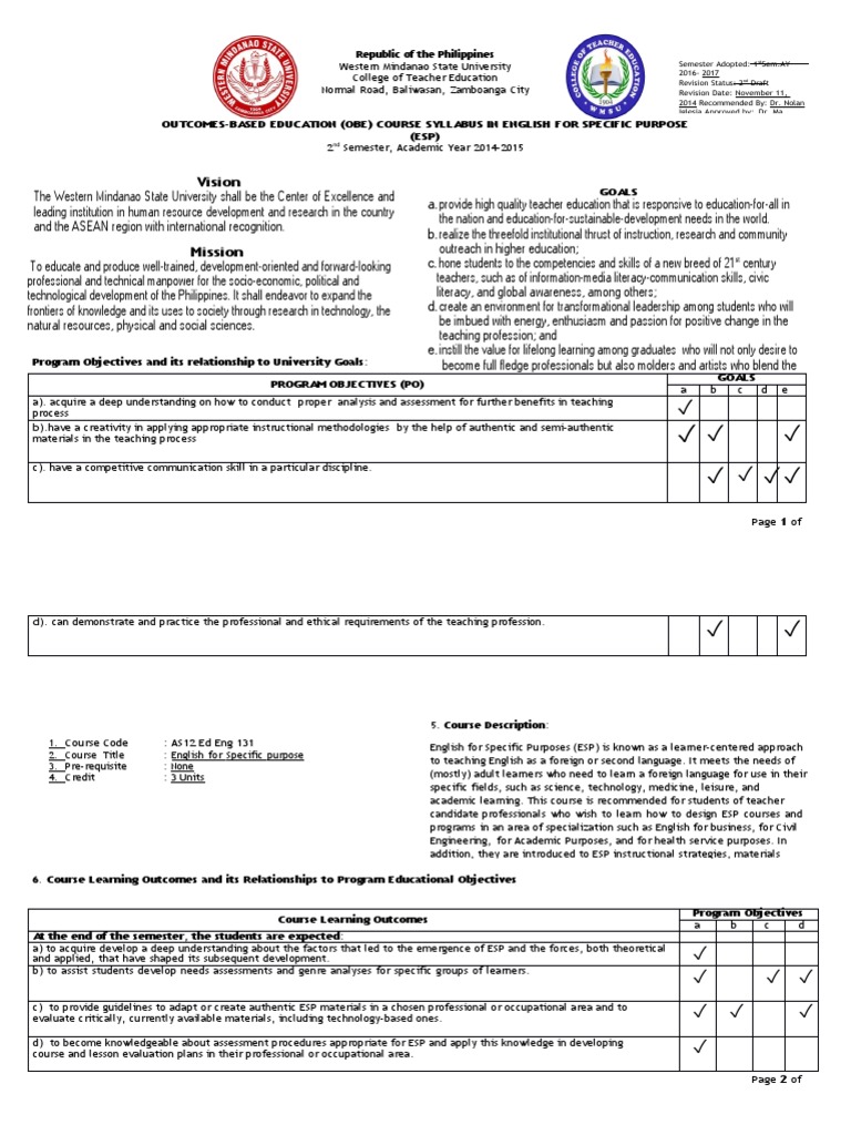 Wmsu Obe Syllabus Sample | PDF | Educational Assessment | Teaching Method