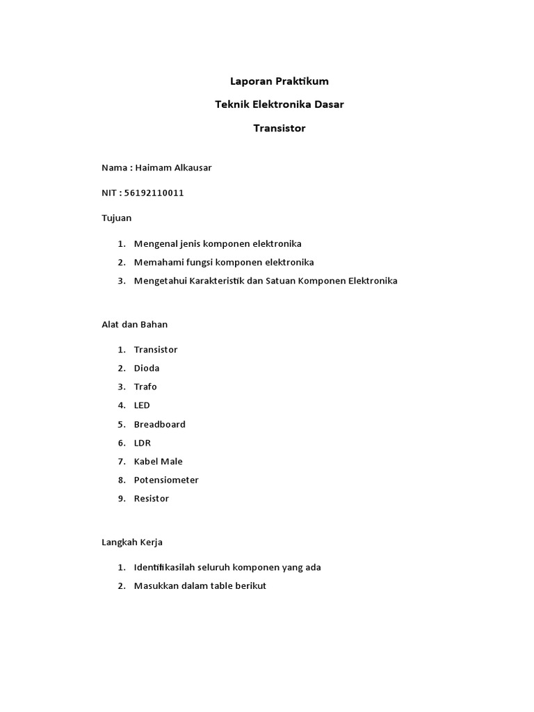 Laporan Praktek P5 - Transistor | PDF