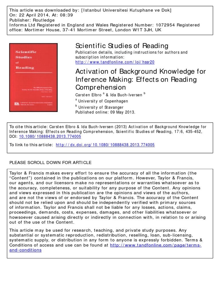 Activation of Background Knowledge For | PDF | Reading Comprehension ...