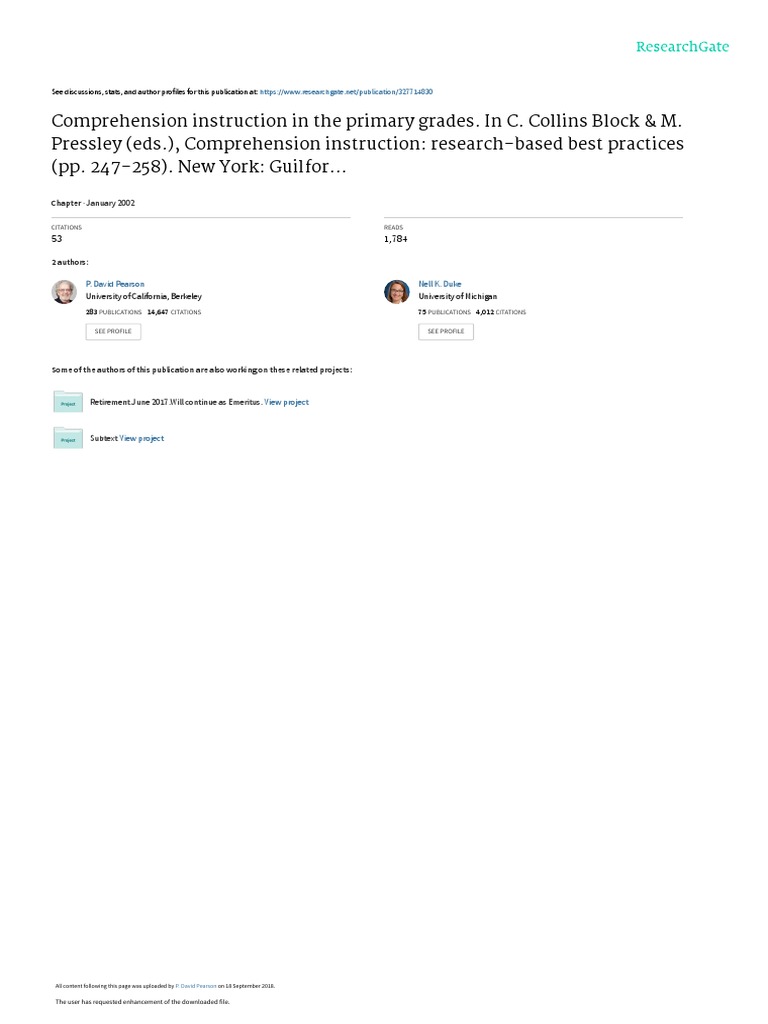 Comprehension Instruction in The Primary Grades | PDF | Reading ...