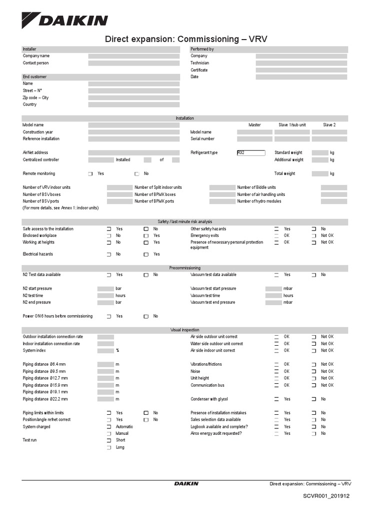 Commissioning Checklist VRV | PDF | Home Appliance | Chemical Engineering