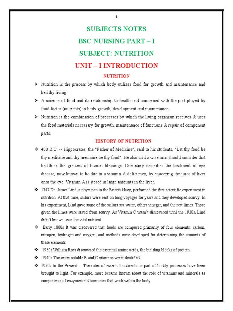Nutrition Notes | PDF | Human Nutrition | Malnutrition