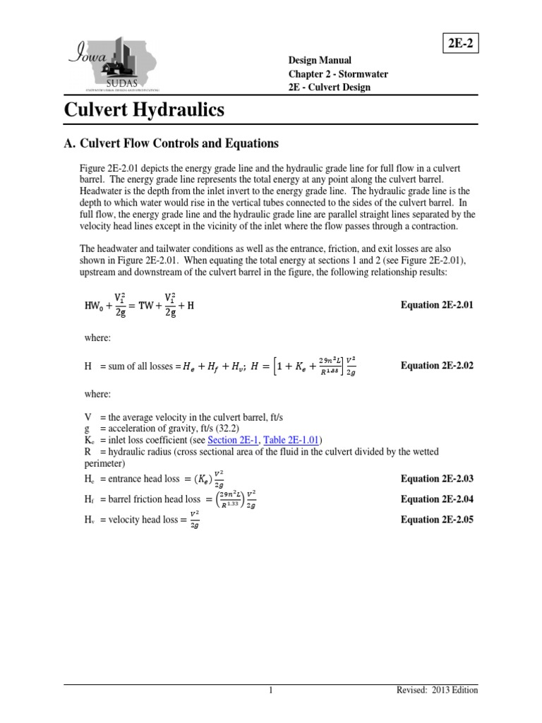 Culvert Hydraulics: Design Manual Chapter 2 - Stormwater 2E - Culvert ...