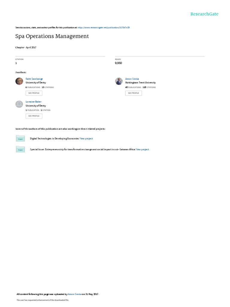 Spa Operations Management: April 2017 | PDF | System | Customer