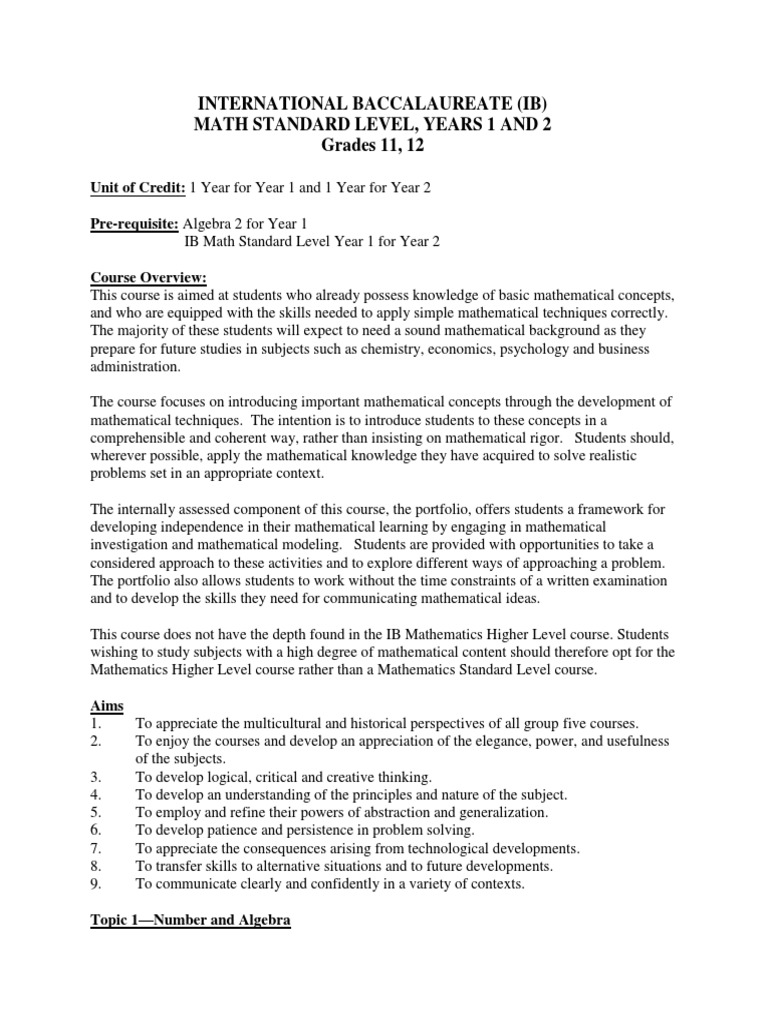 Ib Math Standard Level Yr 1 and 2 | PDF | Trigonometric Functions ...