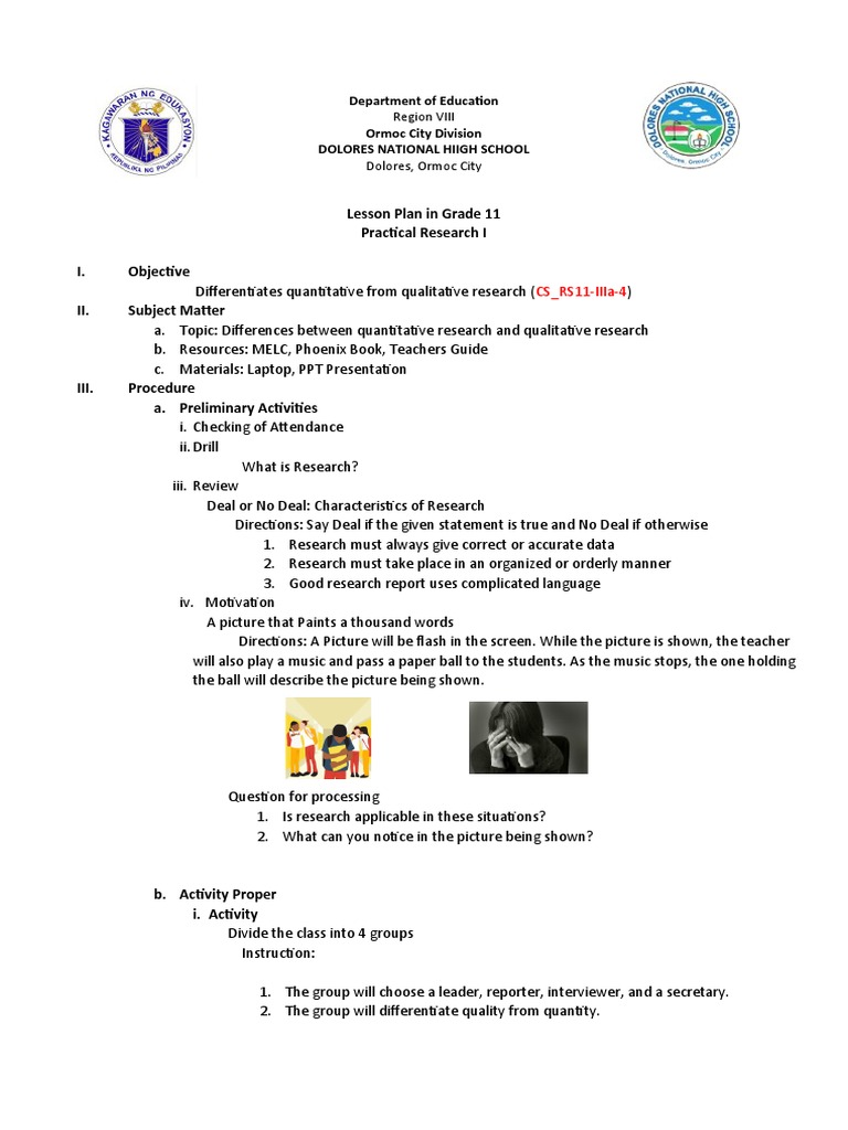 Lesson Plan | PDF | Qualitative Research | Quantitative Research