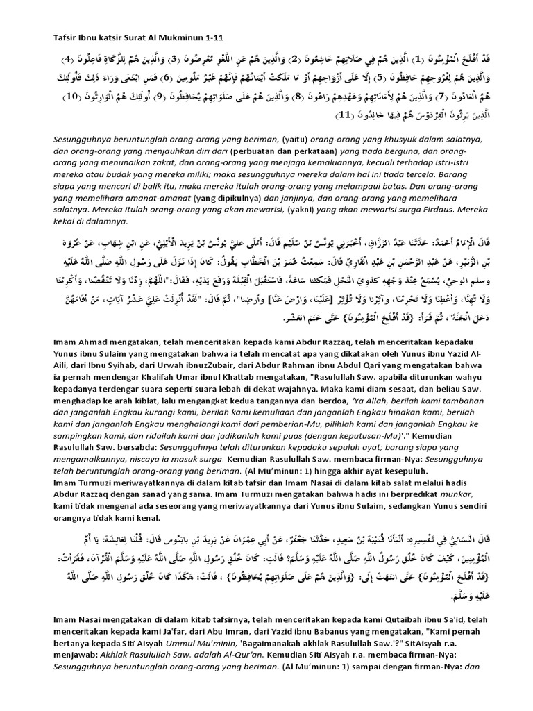 Tafsir Ibnu Katsir Surat Al Mukminun 1 | PDF