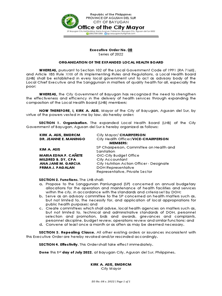 EO 08 Expanded Health Board | PDF | Justice | Crime & Violence