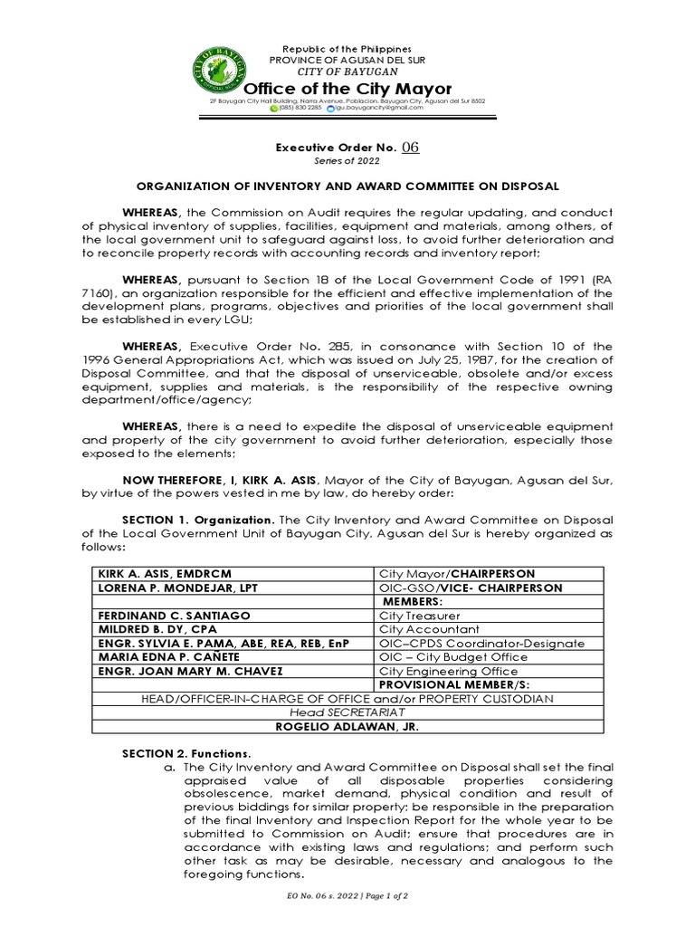 EO 06 Inventory and Disposal Committee | Download Free PDF | Inventory ...