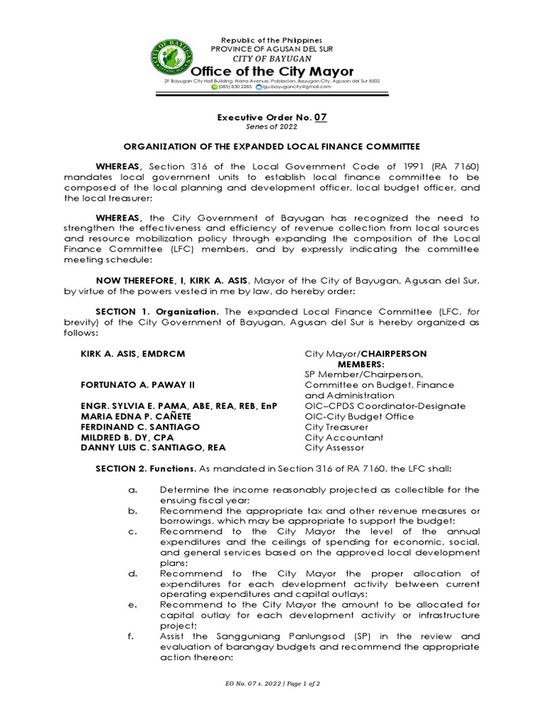 EO 07 Expanded LFC | PDF | Budget | Governance