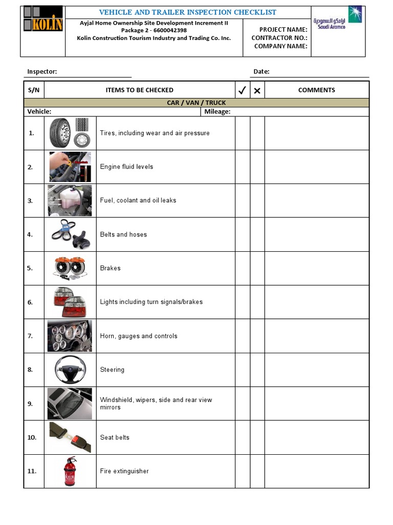 FC 4.1.26 - Vehicle and Trailer Inspection Checklist | PDF