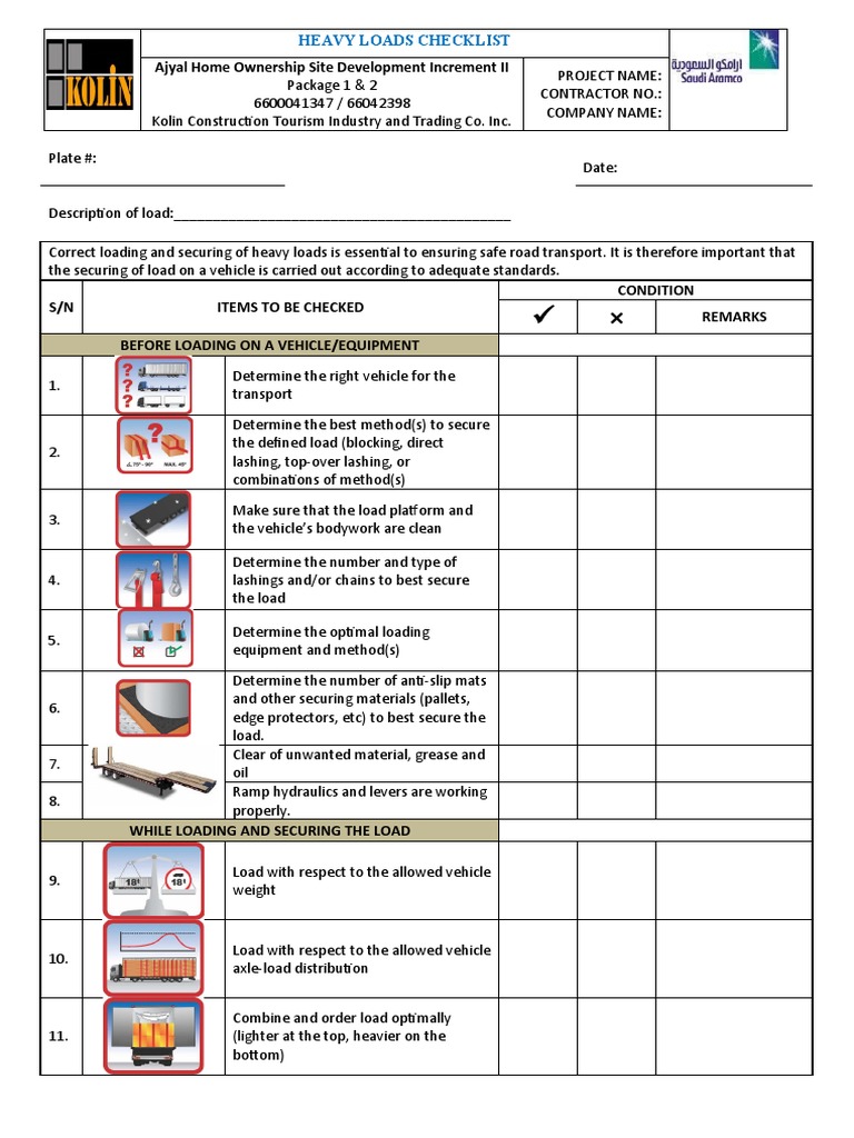 FC 4.1.28 - Heavy Loads Checklist Form | Download Free PDF | Vehicles ...