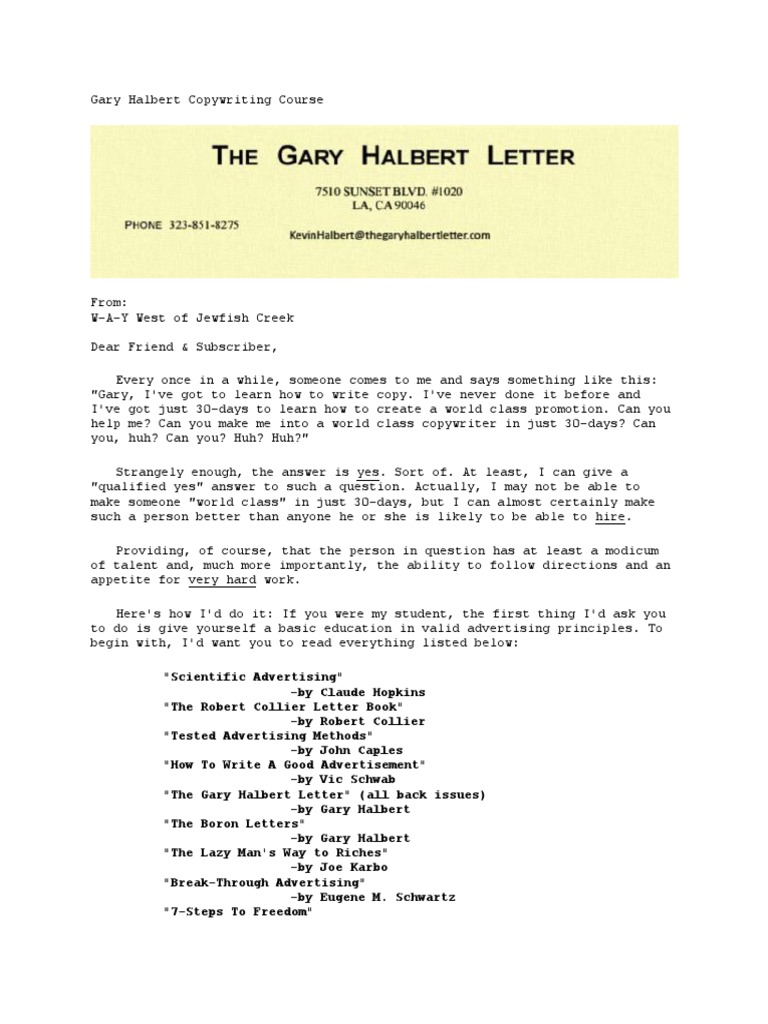 Gary Halbert Copywriting Course | PDF