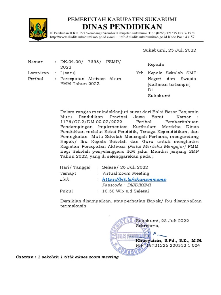 Surat Undangan Aktivasi Akun PMM | PDF