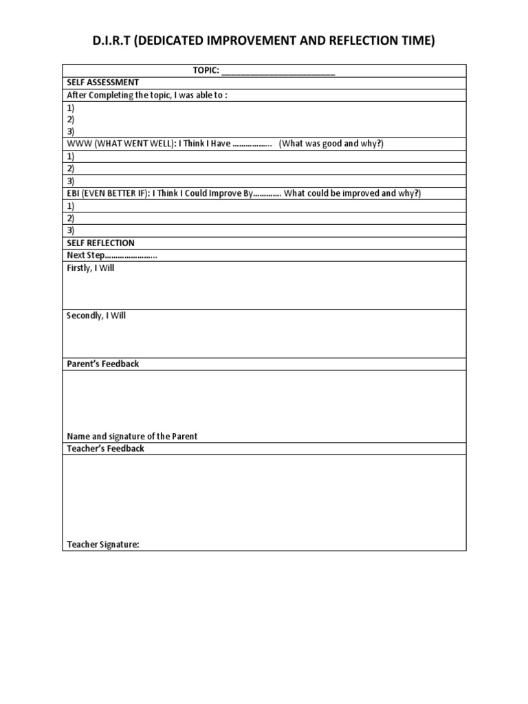 D.I.R.T Self-Assessment Template | PDF