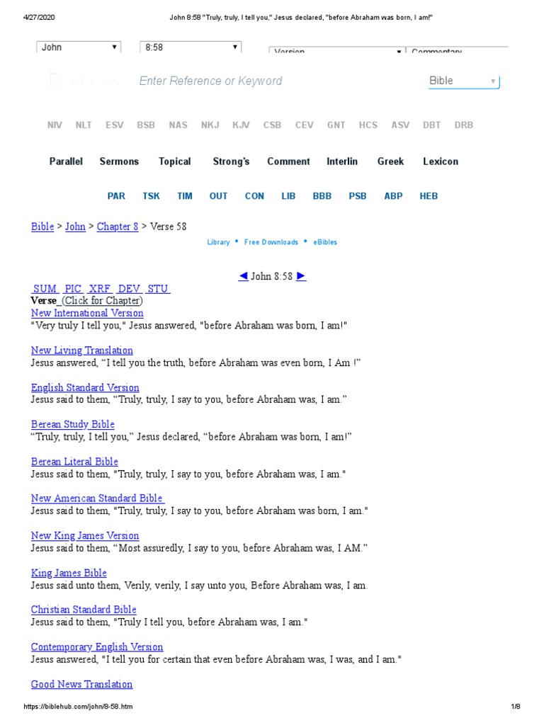 John 8 - 58 - Truly, Truly, I Tell You, - Jesus Declared, - Before ...