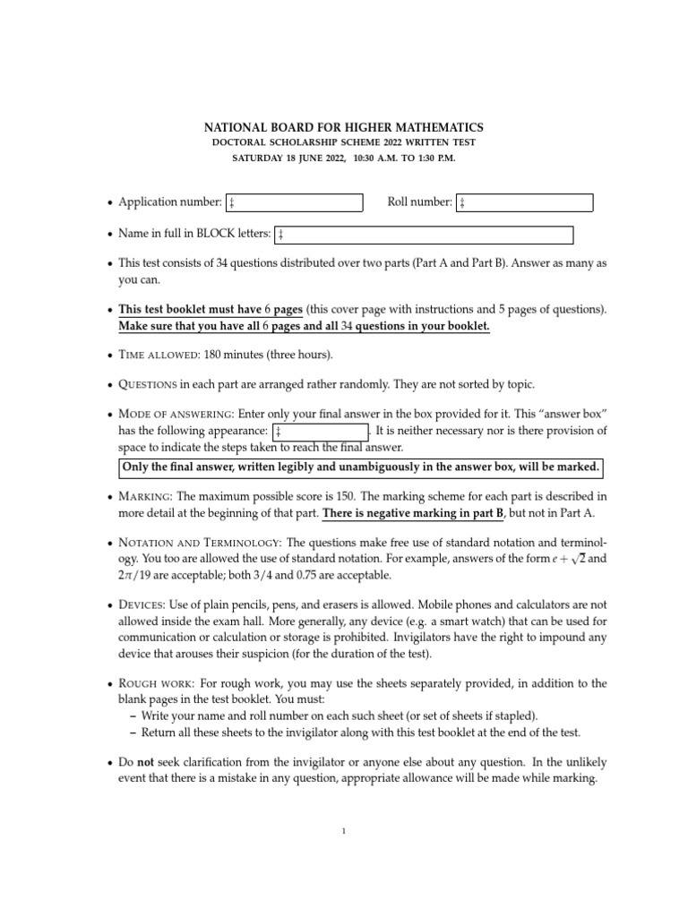 National Board For Higher Mathematics | PDF | Matrix (Mathematics ...