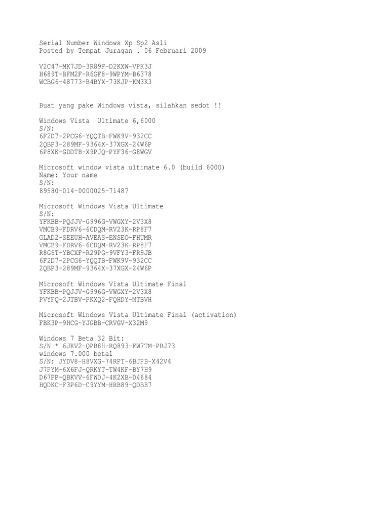 Windows Serial Numbers Collection | PDF | Games & Activities