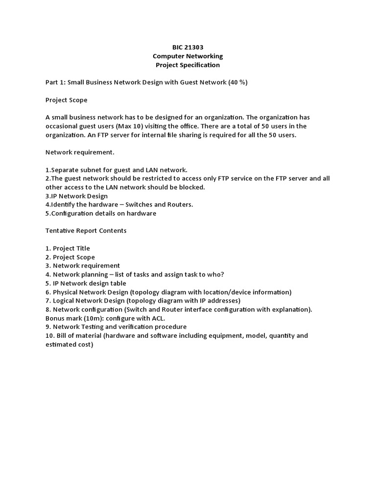 BIC 21303 - Project Specs v2 | PDF | Computer Network | Ip Address