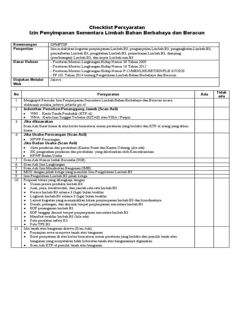 TPS Jakevo 28122021 - Persyaratan Penyimpanan Sementara B3 (270722) | PDF