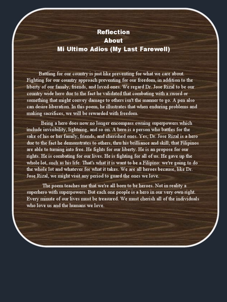 Reflection About Mi Ultimo Adios (My Last Farewell) | PDF