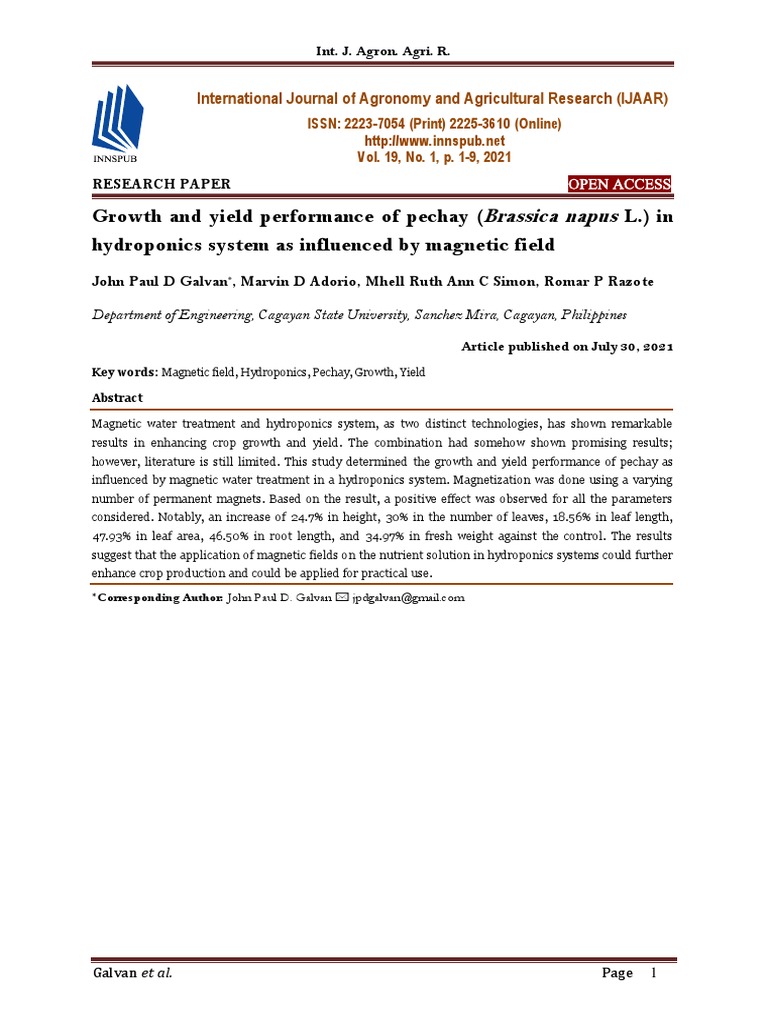 Pechay Growth in Hydroponics with Magnetism | PDF | Hydroponics ...