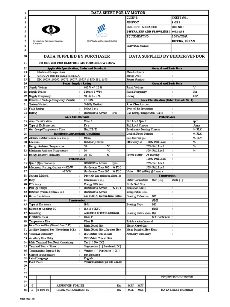 LV Motor Data Sheet | PDF | Power (Physics) | Electrical Engineering
