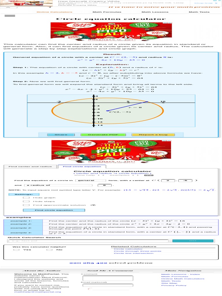 Circle Equation Calculator - With Detailed Explanation | PDF ...