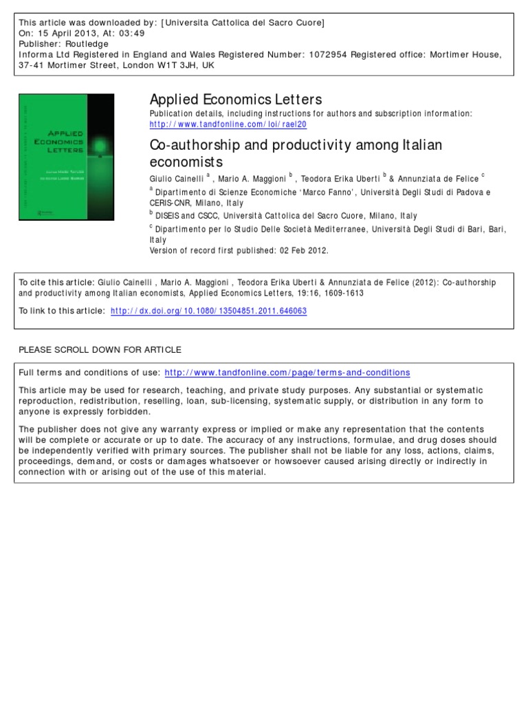 Applied Economics Letters | PDF | Economics | Econometrics