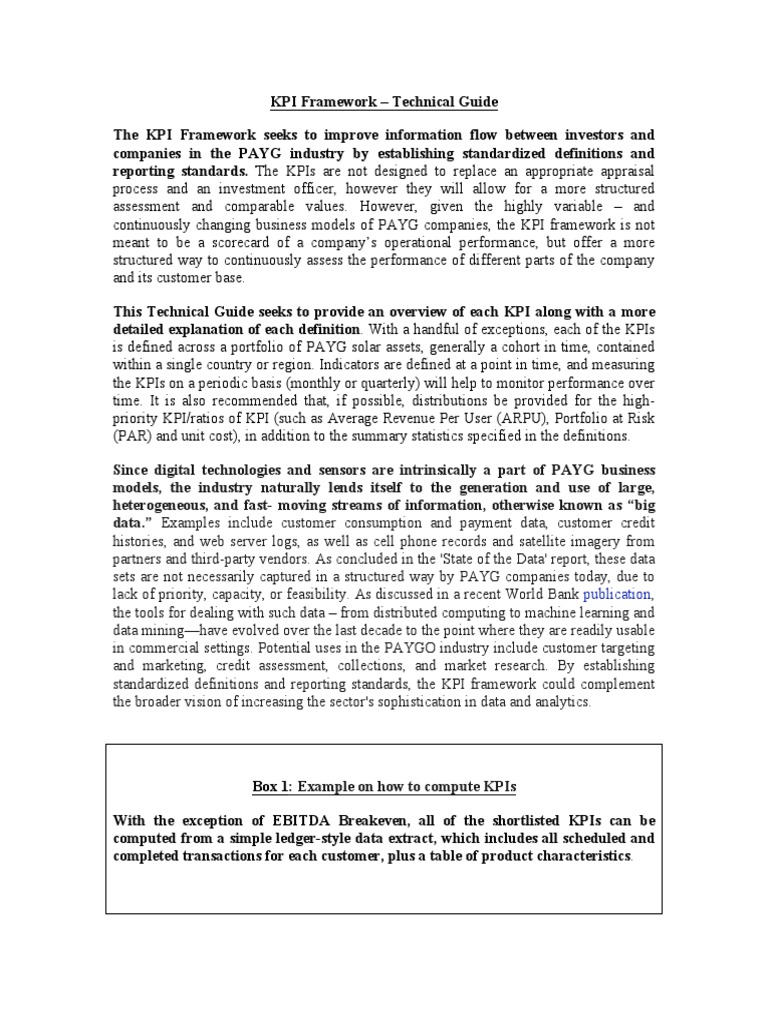 Technical Guide For KPI Framework | PDF | Performance Indicator | Payments