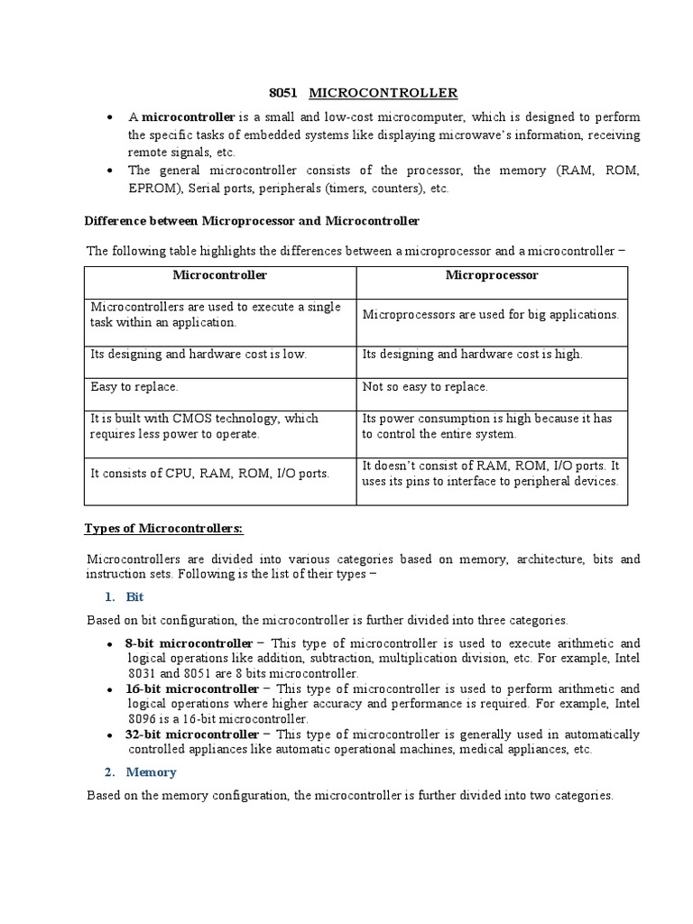 Notes Unit 1 | PDF | Microcontroller | Microprocessor