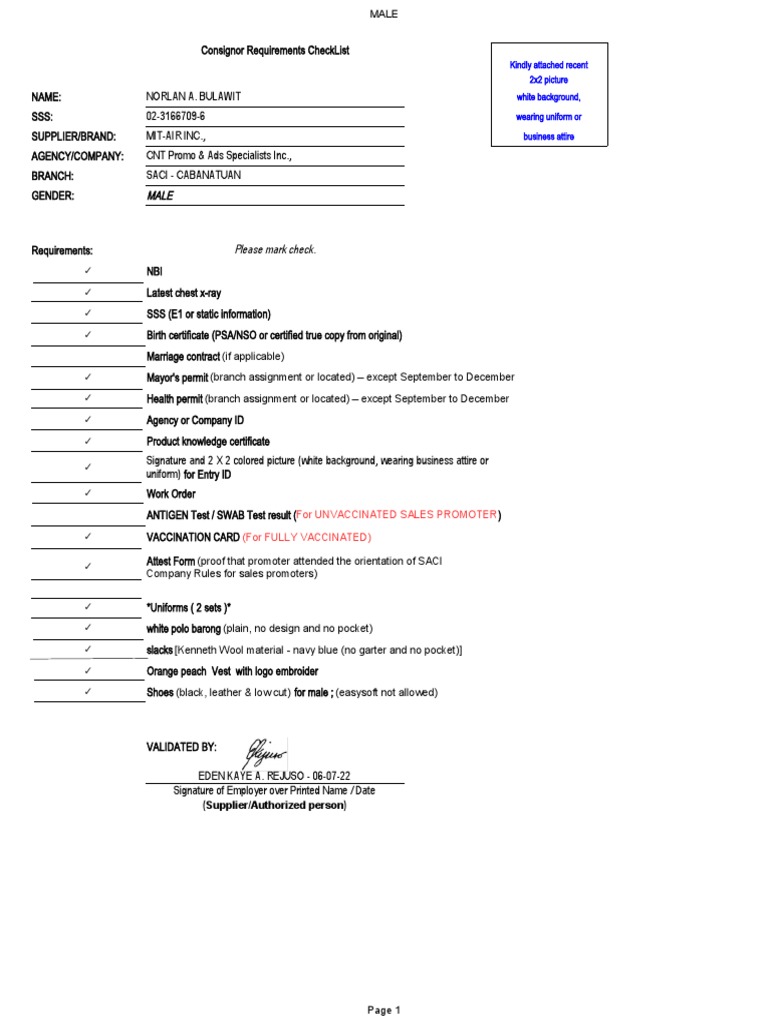 Consignor Requirements CheckList 2022 (With Vaccination Card) | PDF ...