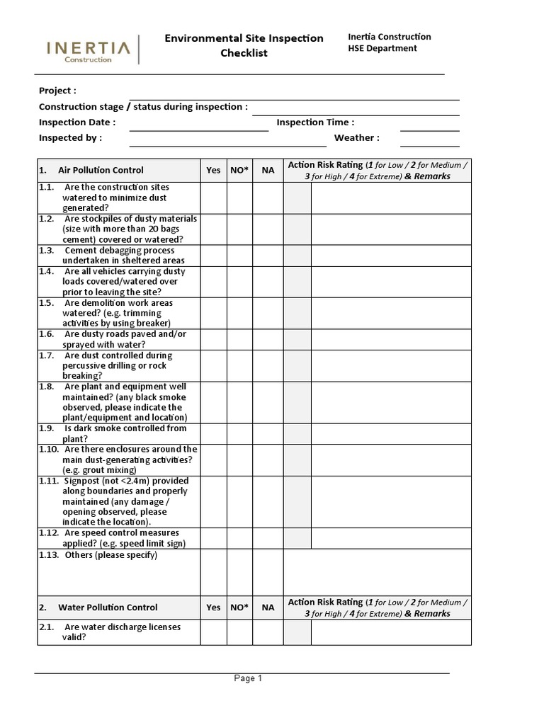 Environmental Site Inspection Checklist | PDF | Recycling | Waste