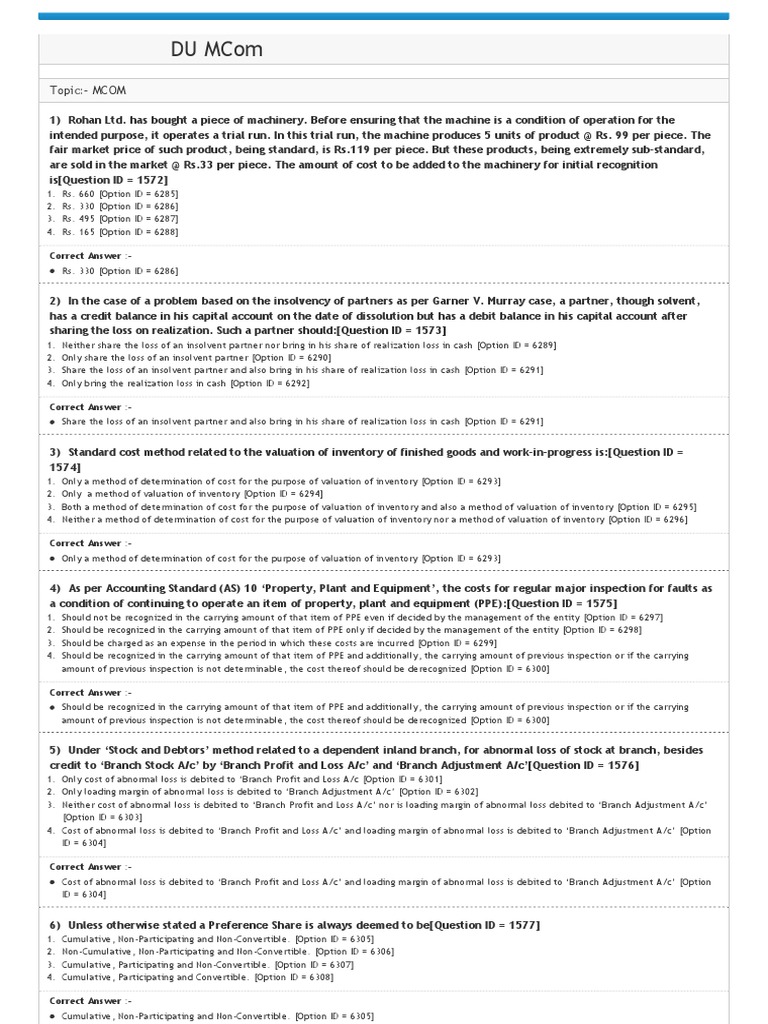 Question Paper Delhi University 2021 | PDF | Audit | Option (Finance)